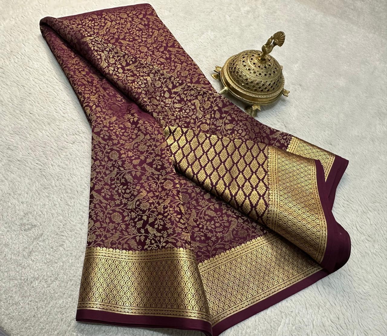 Classic Brocket Soft Silks: Woven Texture, Subtle Shine – Mysore Pattu