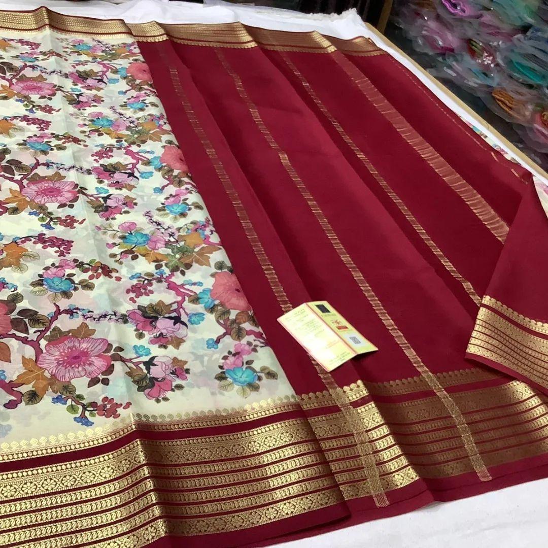 Mysore Printed Silk Sarees with Elegant Floral Prints – Mysore Pattu