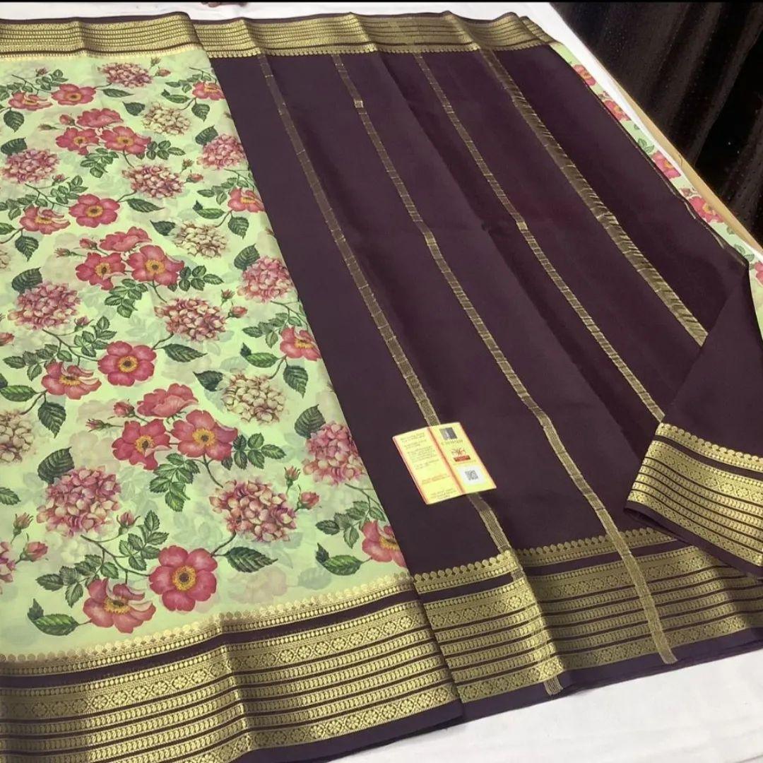 Mysore Printed Floral Silk Sarees for Festive Celebrations – Mysore Pattu