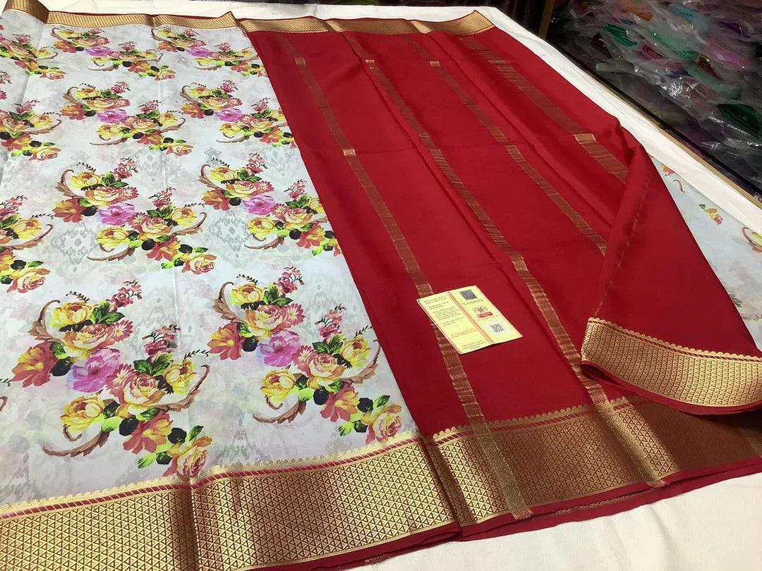 Sophisticated Mysore Printed Crepe Silk Sarees – Mysore Pattu