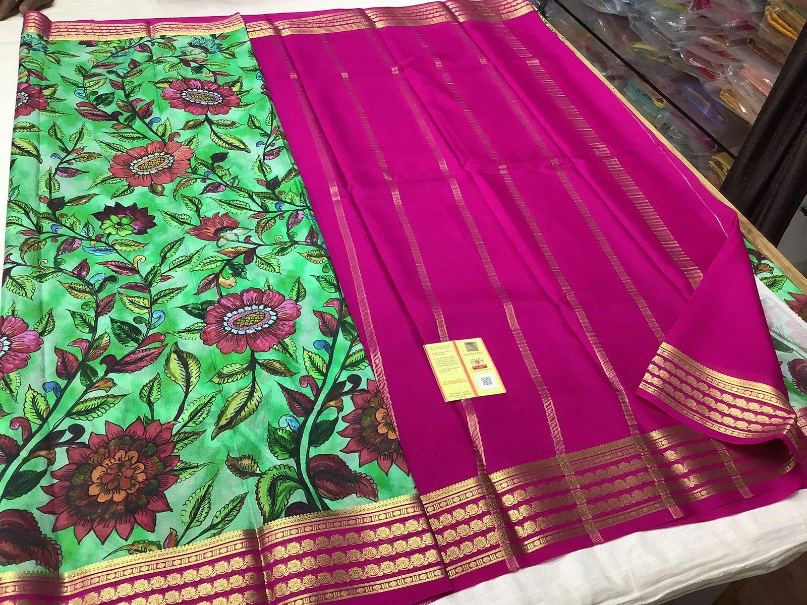 Traditional Mysore Printed Floral Silk Sarees – Mysore Pattu