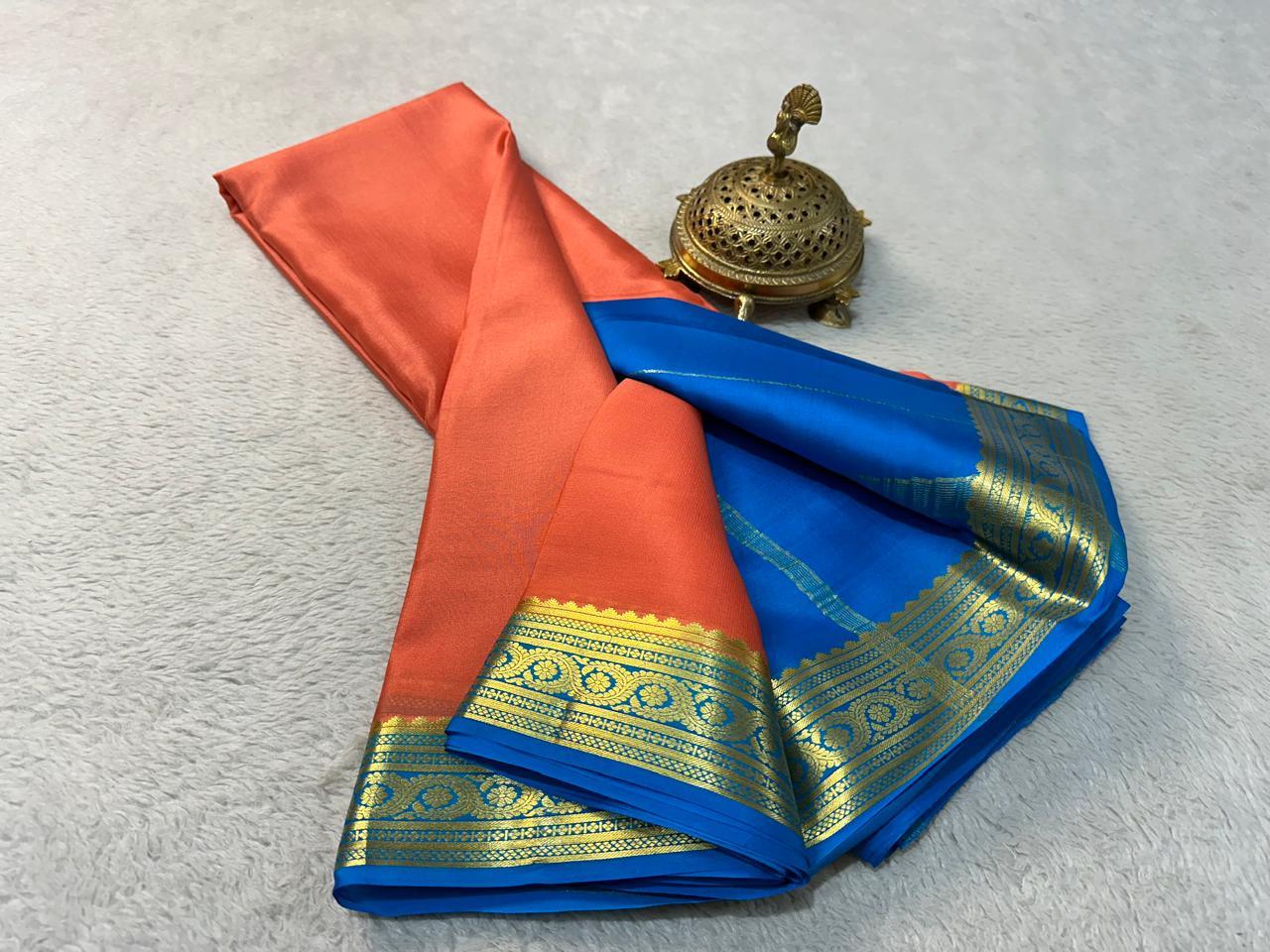💞Beautiful Pure Mysore silk sarees in Elegant Traditional border in be ...