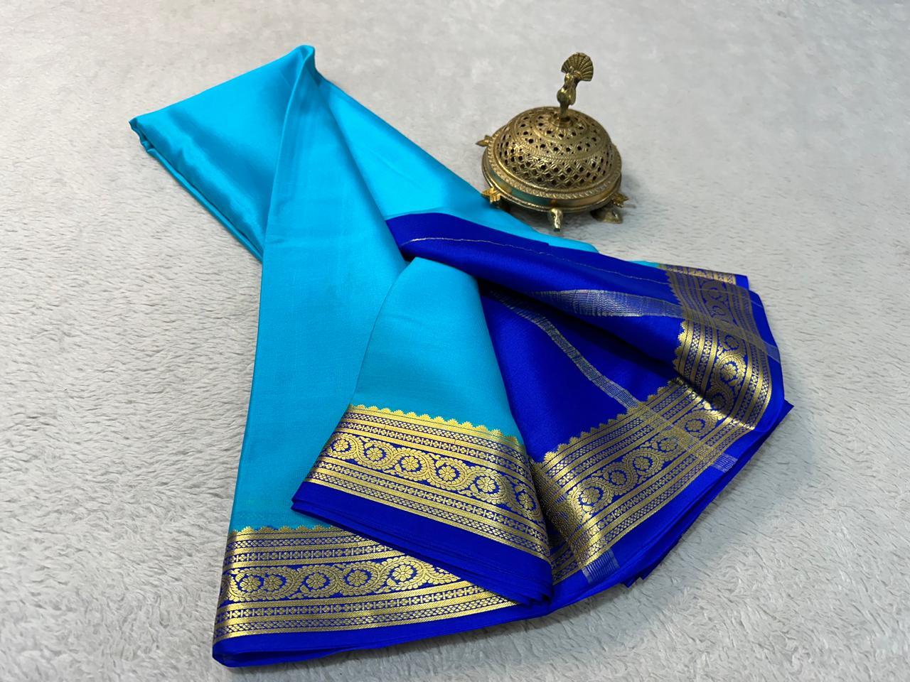 💞Beautiful Pure Mysore silk sarees in Elegant Traditional border in be ...