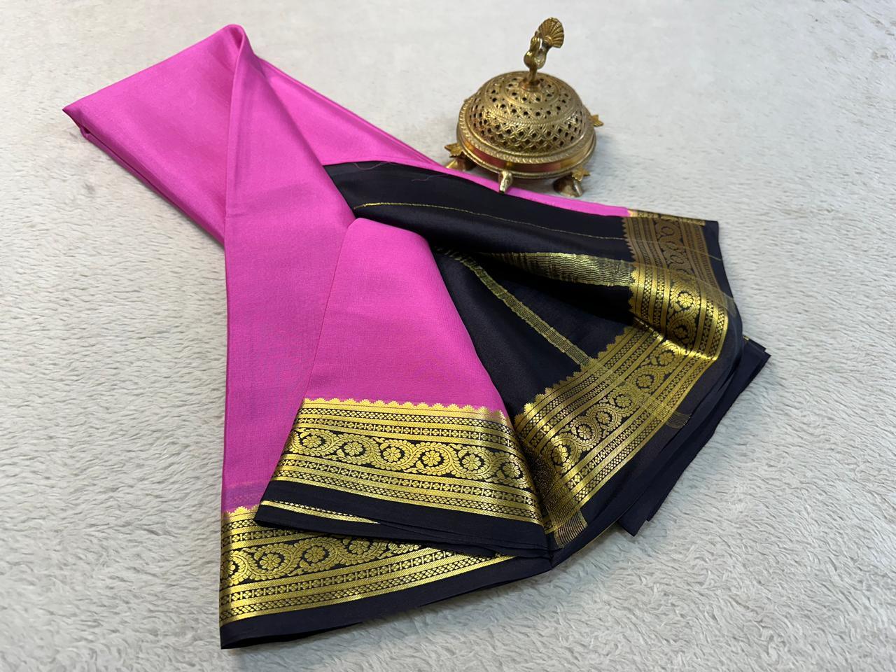 💞Beautiful Pure Mysore silk sarees in Elegant Traditional border in be ...