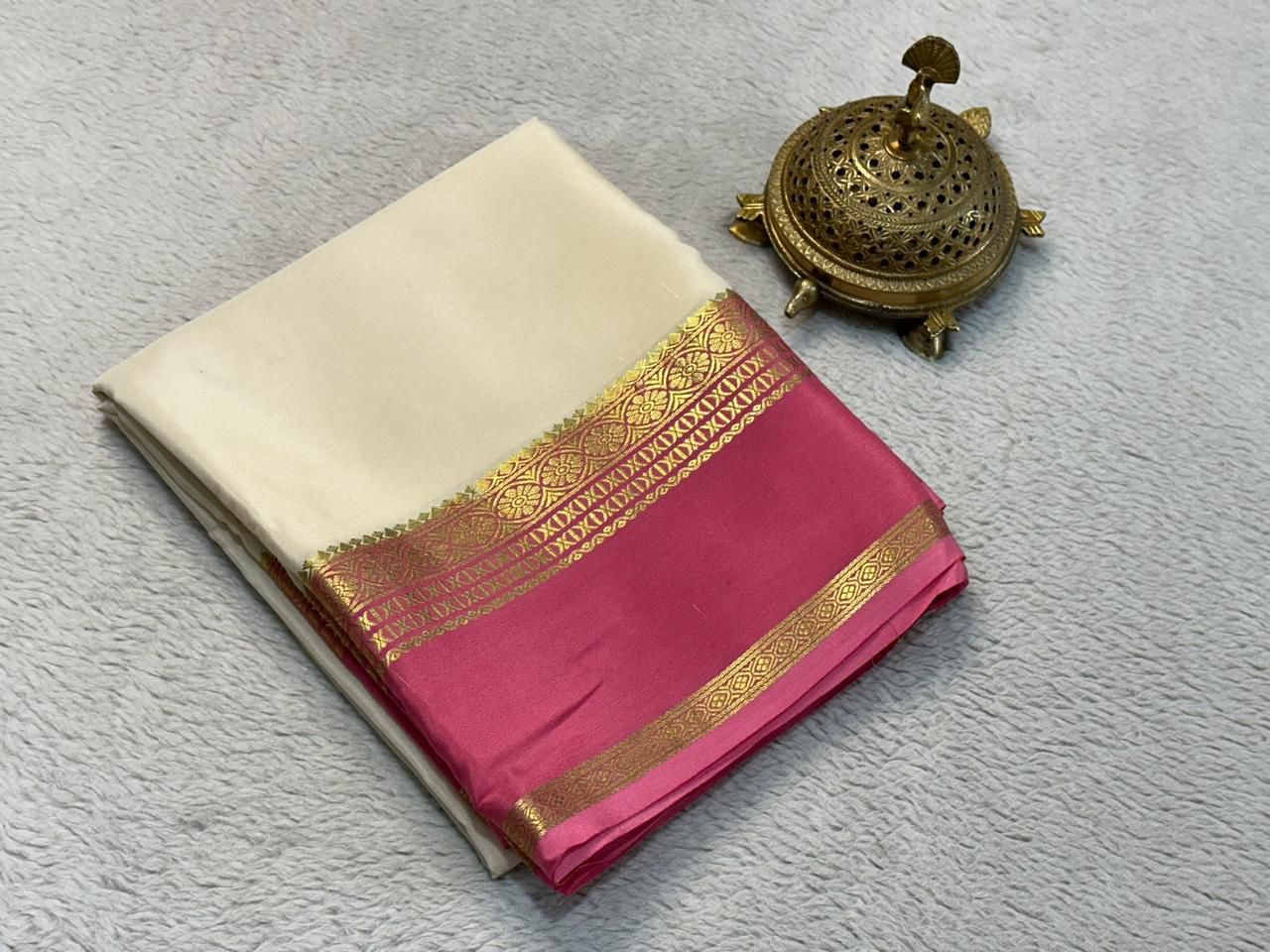 Versatile Solid Silk Blend Saree with Traditional Gold Border for All ...
