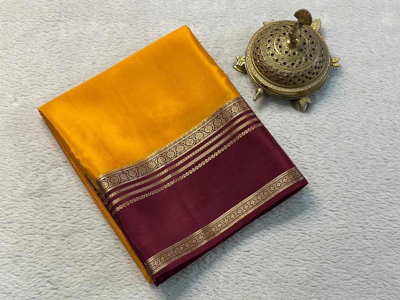 Versatile Solid Silk Blend Saree with Traditional Gold Border for All ...
