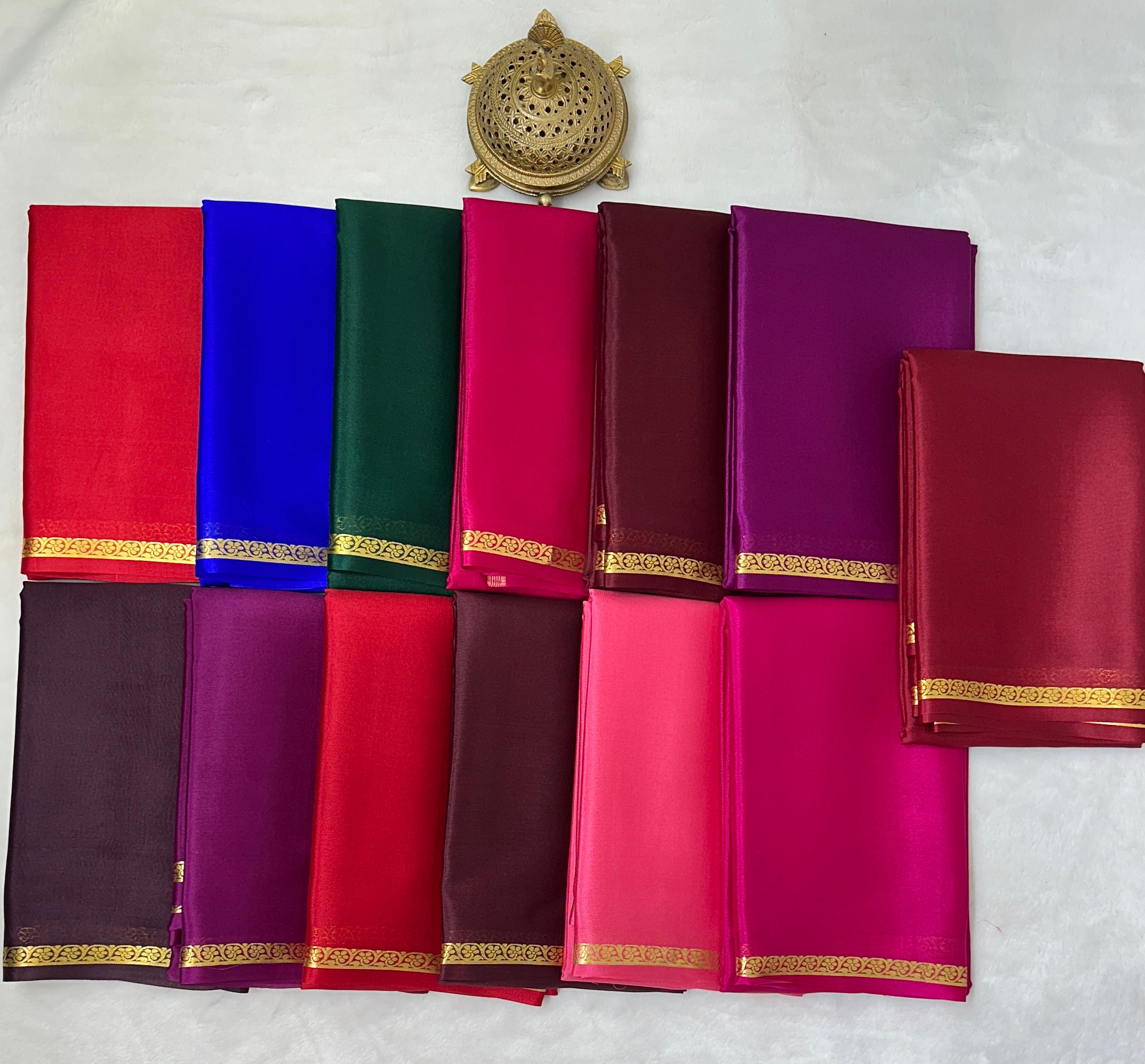 Classic Solid Silk Blend Saree with Elegant Traditional Gold Border ...