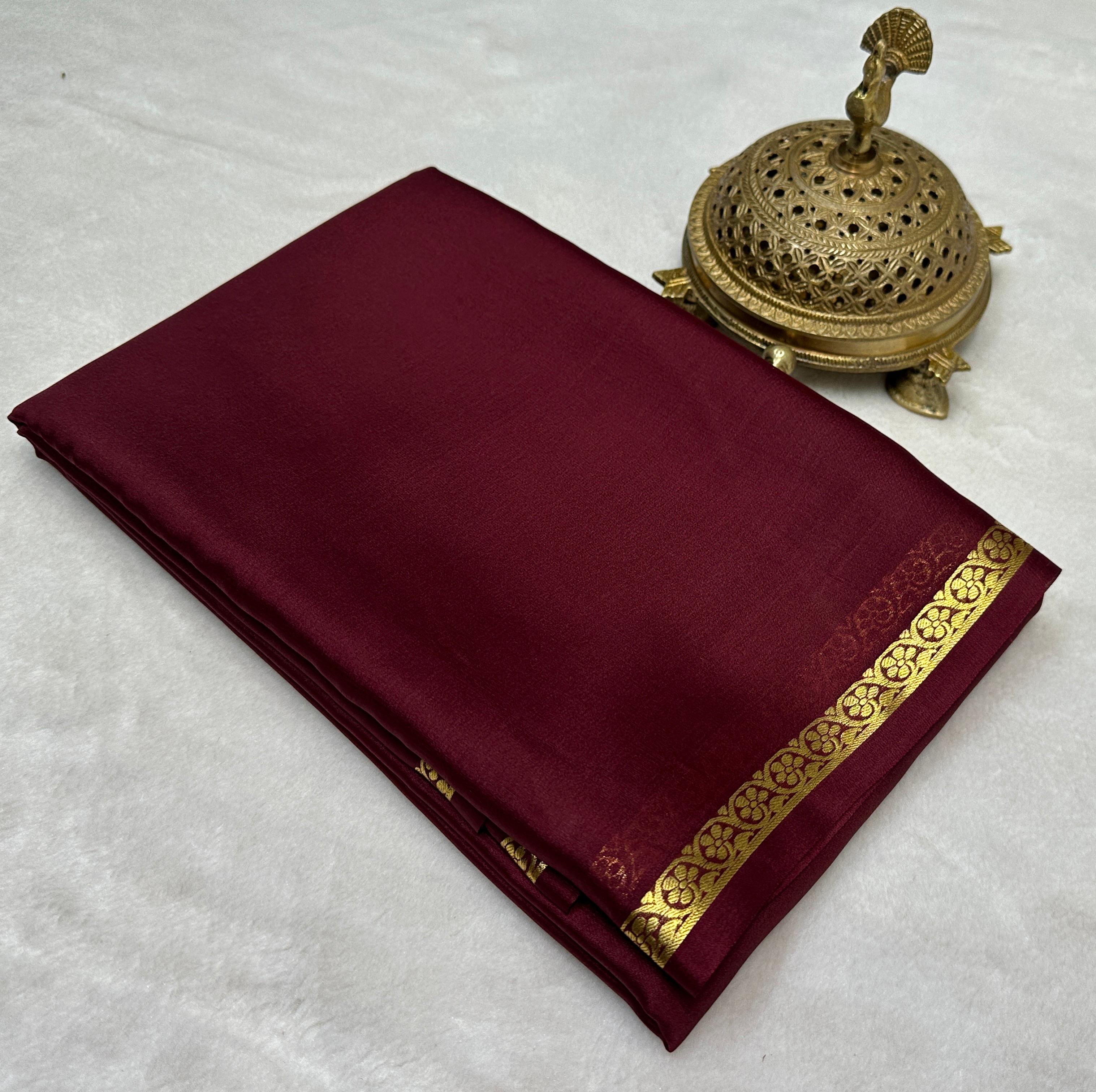 Classic Solid Silk Blend Saree with Elegant Traditional Gold Border ...