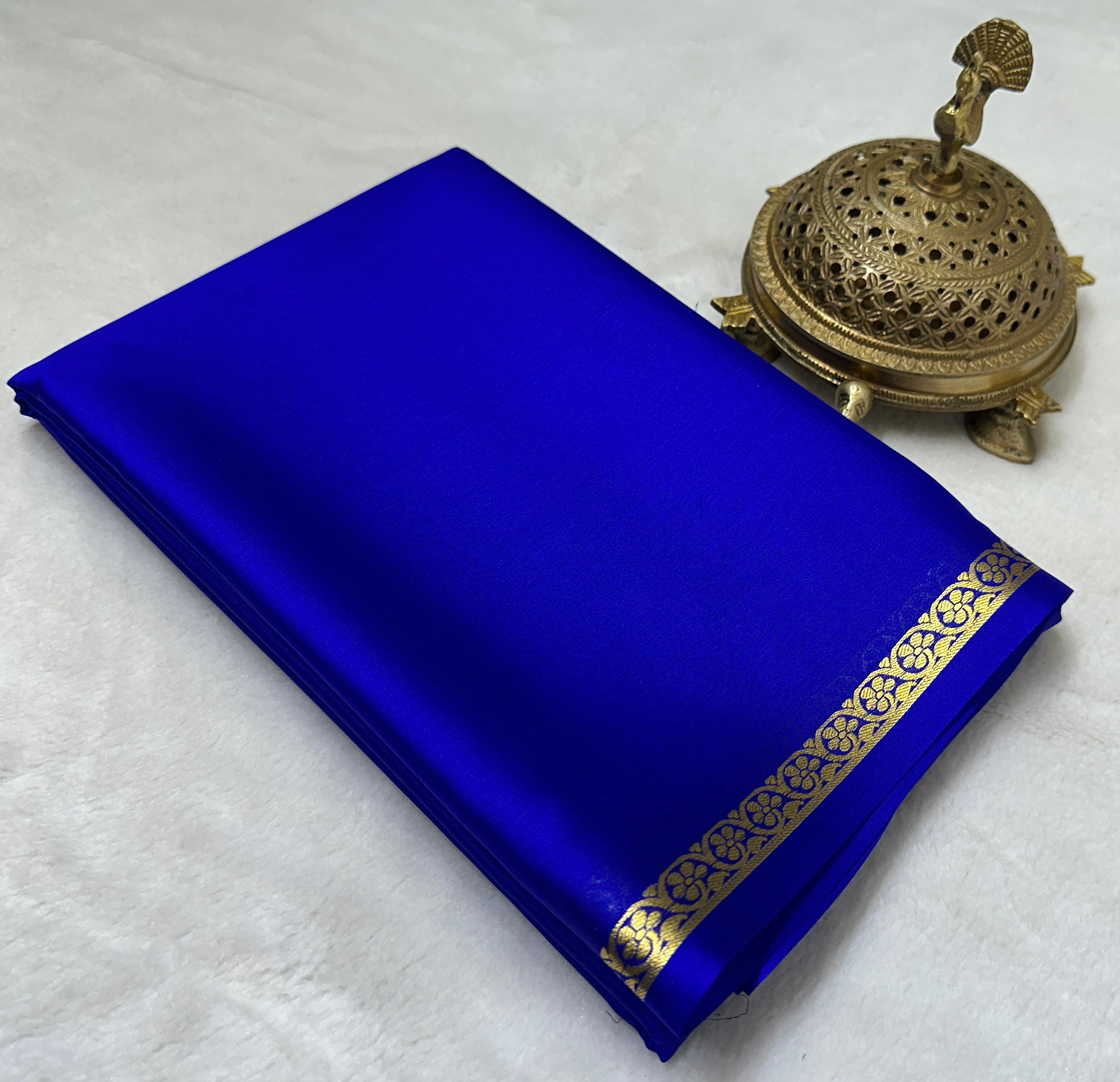 Classic Solid Silk Blend Saree with Elegant Traditional Gold Border ...